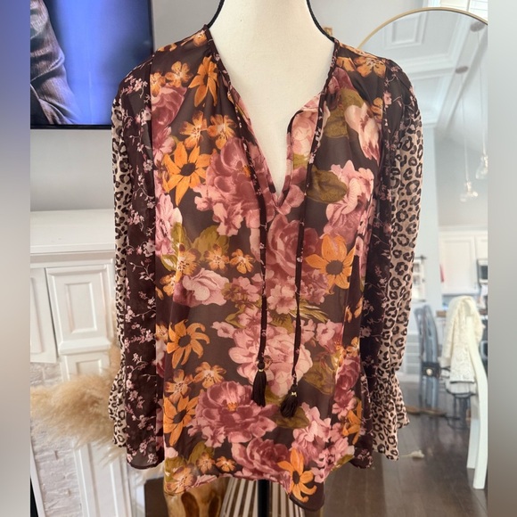 Cato | Tops | Cato Floral And Leopard Print Blouse Sheer | Poshmark